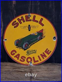 Vintage Shell Gasoline Green Streak Porcelain Sign Race Car Motor Oil ...